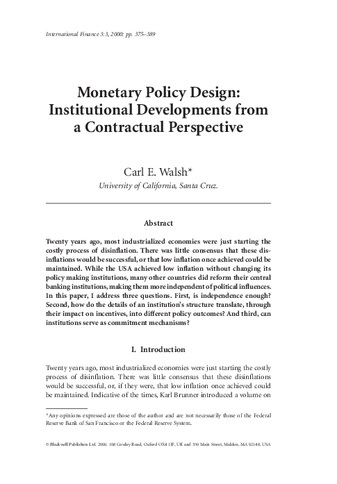(PDF) Monetary Policy Design: Institutional Developments from a ...
