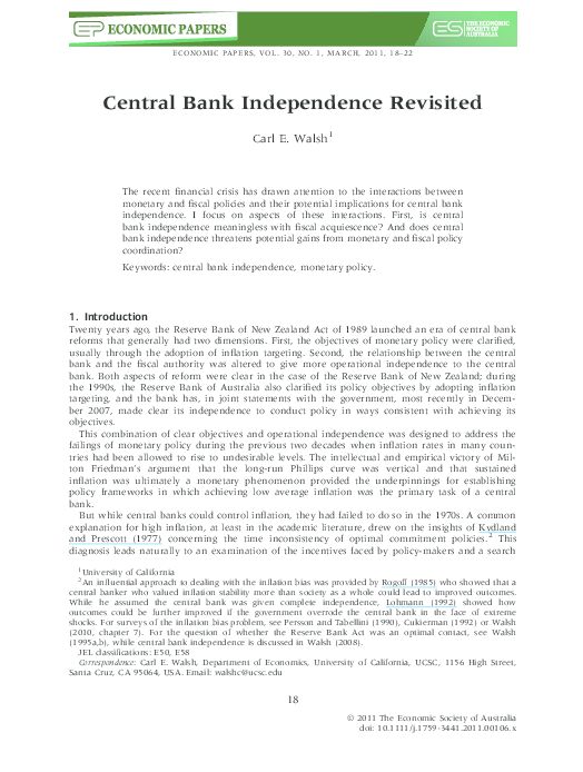 (PDF) Central Bank Independence Revisited