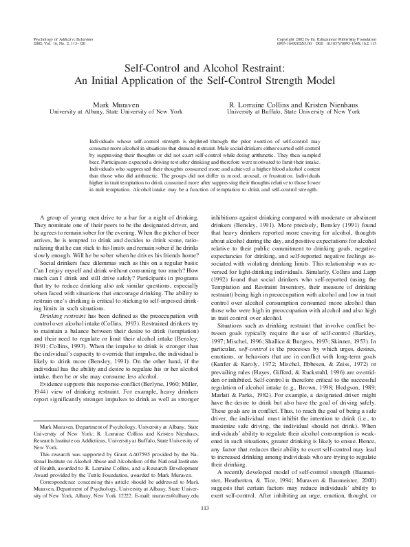 (PDF) Self-control and alcohol restraint: an initial application of the ...