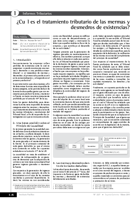 (PDF) I I-4 Informes Tributarios ¿Cuál es el tratamiento tributario de ...