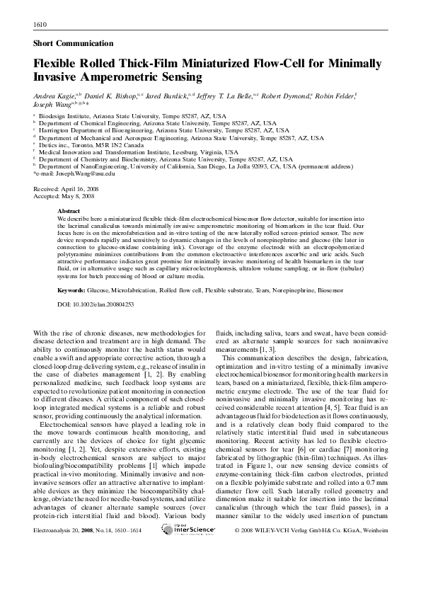 (PDF) Flexible Rolled Thick‐Film Miniaturized Flow‐Cell for Minimally ...