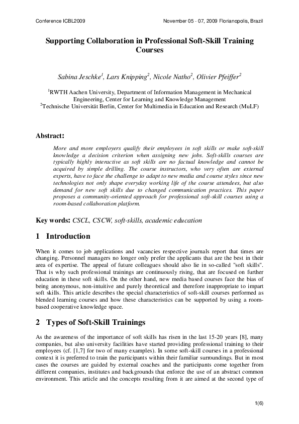 (PDF) Supporting collaboration in professional soft-skill training courses