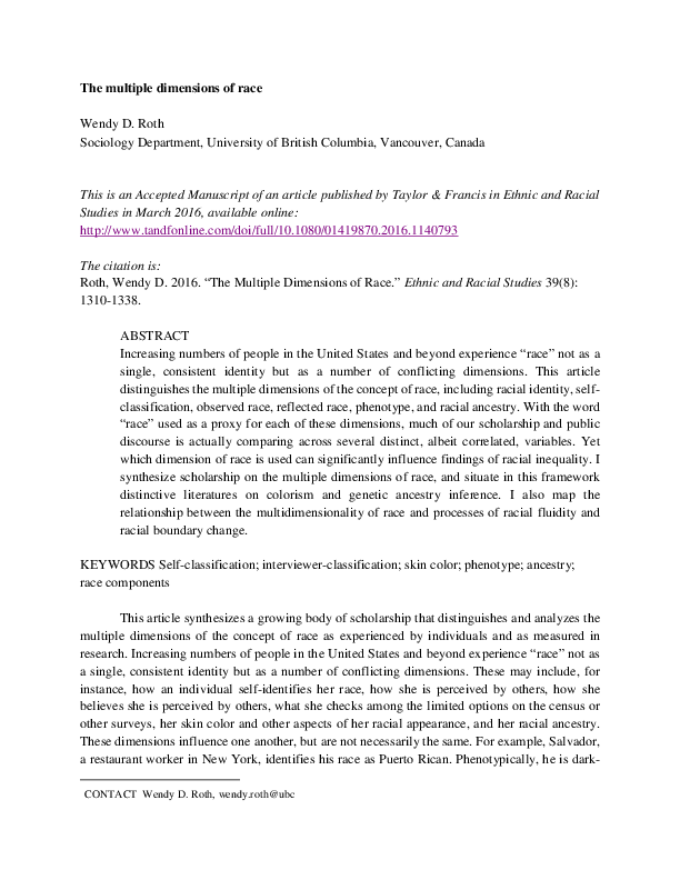 (PDF) The multiple dimensions of race