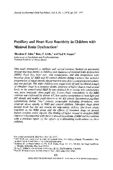 (PDF) Pupillary and heart rate reactivity in children with minimal ...