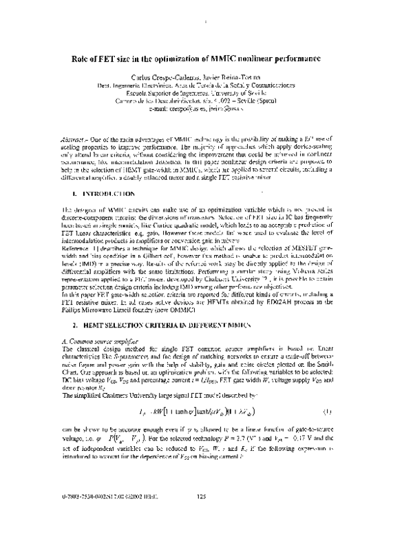 (PDF) Role of FET size in the optimization of MMIC nonlinear performance