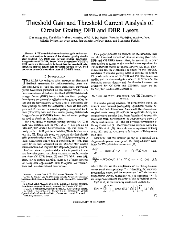 (PDF) Threshold gain and threshold current analysis of circular grating ...