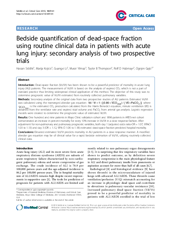 (PDF) Bedside quantification of dead-space fraction using routine ...