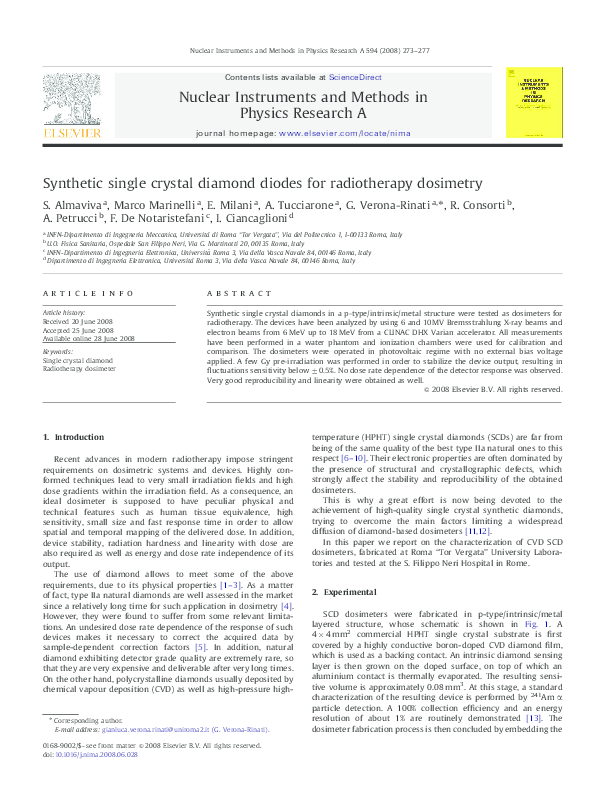 (PDF) Synthetic single crystal diamond diodes for radiotherapy dosimetry