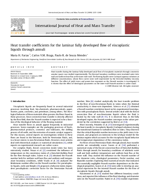 (PDF) Heat transfer coefficients for the laminar fully developed flow of viscoplastic liquids ...