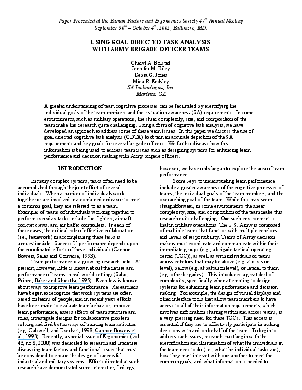 (PDF) USING GOAL DIRECTED TASK ANALYSIS WITH ARMY BRIGADE OFFICER TEAMS