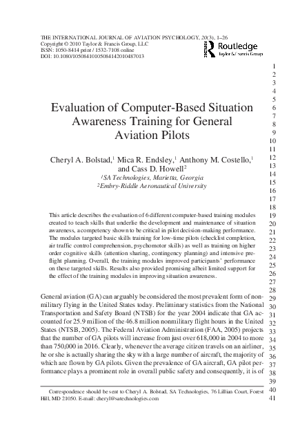 (PDF) Evaluation of Computer-Based Situation Awareness Training for ...