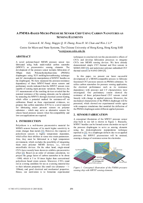 (PDF) A PMMA-based micro pressure sensor chip using carbon nanotubes as ...
