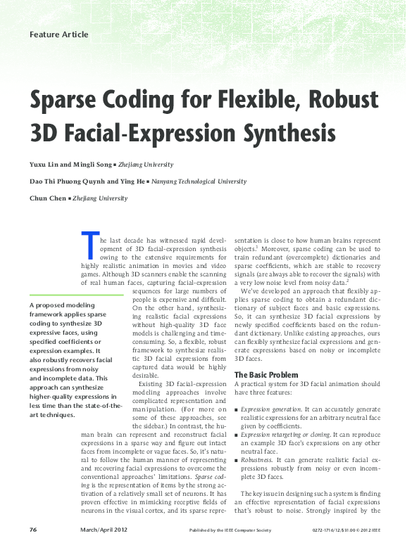 (PDF) Sparse Coding for Flexible, Robust 3D Facial-Expression Synthesis