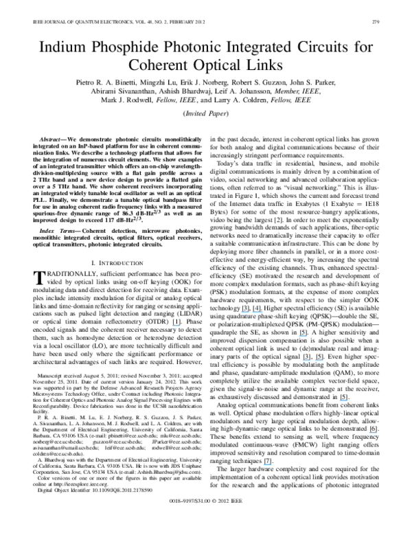 (PDF) Indium Phosphide Photonic Integrated Circuits for Coherent ...