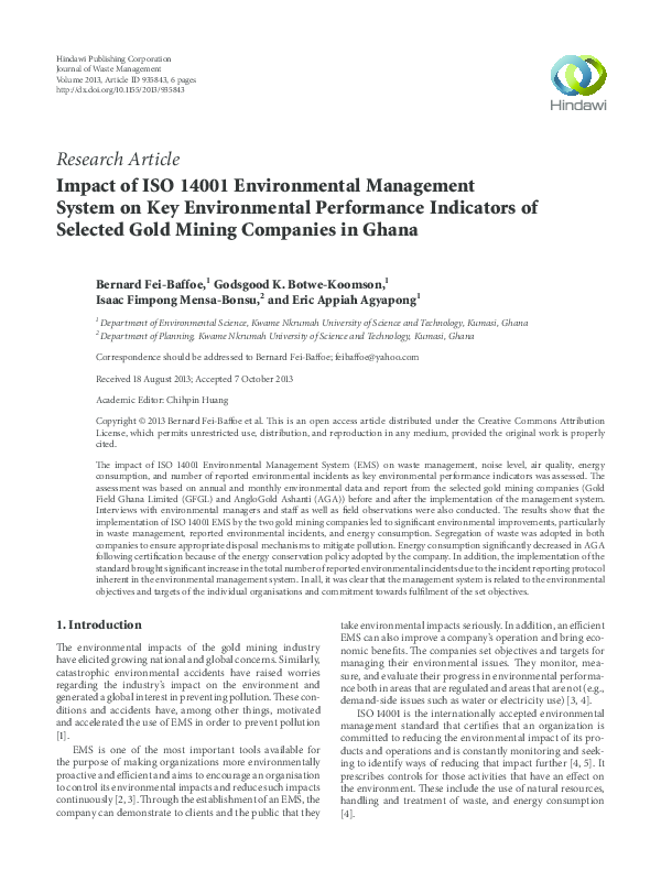 (PDF) Impact of ISO 14001 Environmental Management System on Key ...