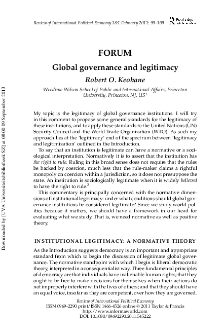 (PDF) Global governance and legitimacy