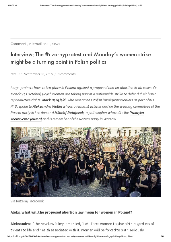 (PDF) Interview: The #czarnyprotest and Mondays women strike might be a ...