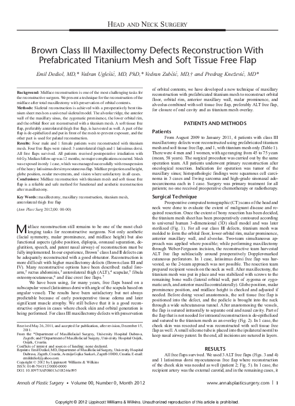 (PDF) Brown Class III Maxillectomy Defects Reconstruction With ...