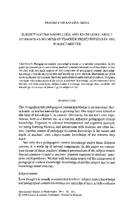 (PDF) Subject-matter knowledge and knowledge about students as sources ...