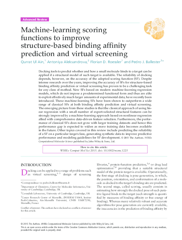 Pdf Machine Learning Scoring Functions To Improve Structure Based