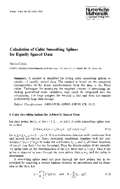 (PDF) Calculation of cubic smoothing splines for equally spaced data