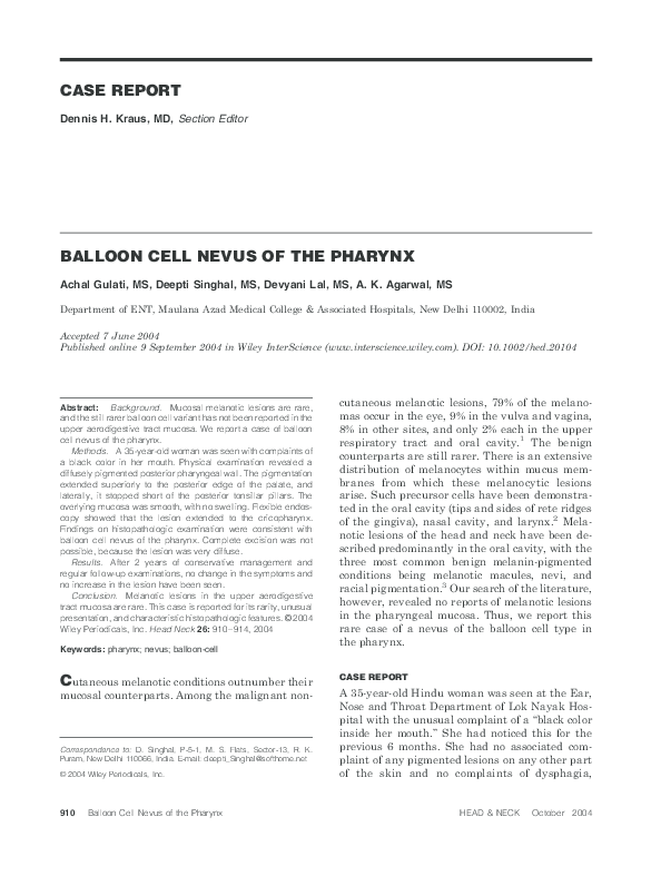 (PDF) Balloon cell nevus of the pharynx