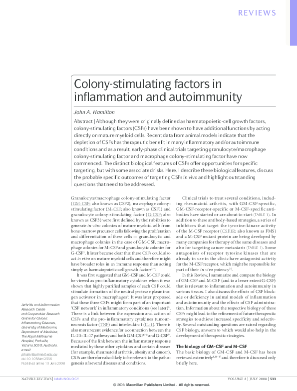 (PDF) Colony-stimulating factors in inflammation and autoimmunity