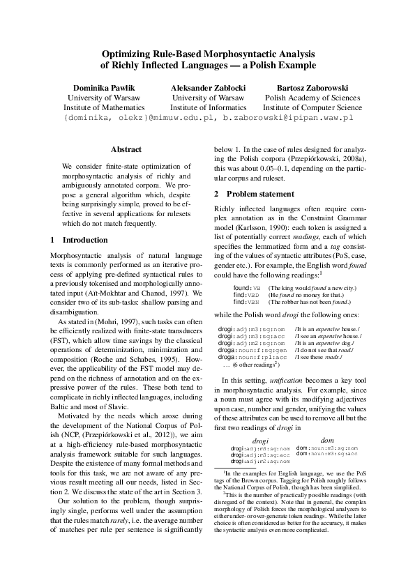 (PDF) Optimization of Morphosyntactic Analysis