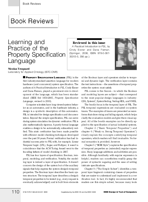 (PDF) Learning and Practice of the Property Specification Language