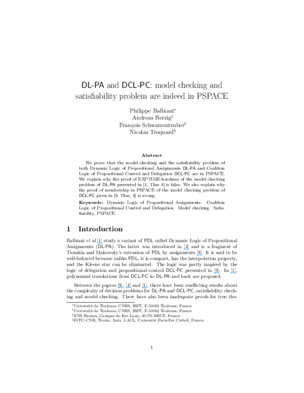 (PDF) DL-PA and DCL-PC: model checking and satisfiability problem are indeed in PSPACE