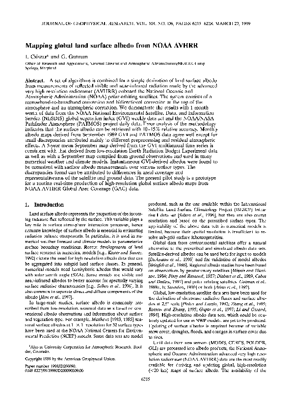 (PDF) Mapping global land surface albedo from NOAA AVHRR