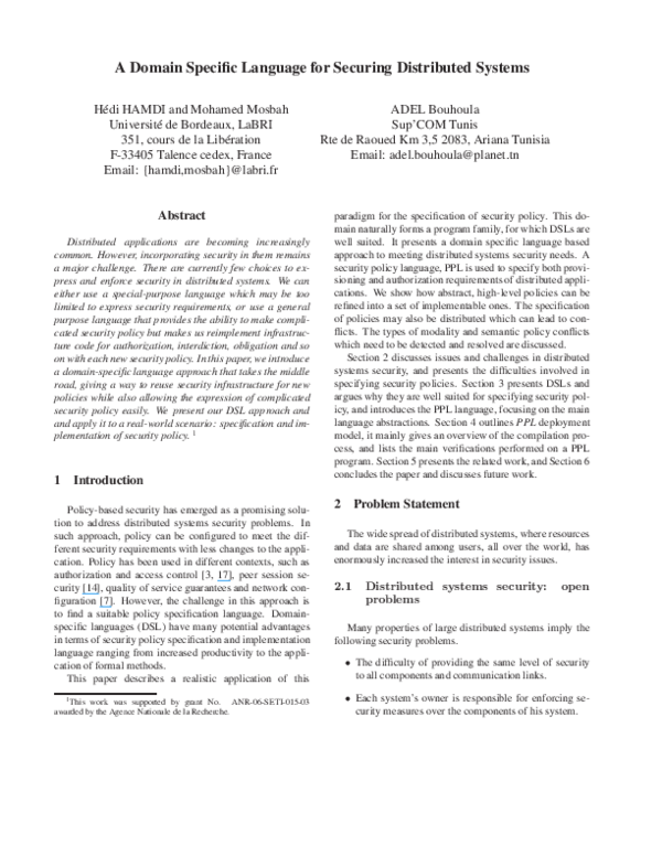 Pdf A Domain Specific Language For Securing Distributed Systems