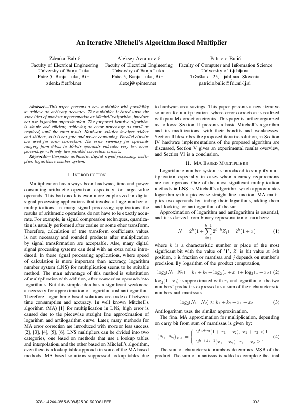 (PDF) An Iterative Mitchell's Algorithm Based Multiplier (PDF) An Iterative Mitchell's Algorithm Based Multiplier
