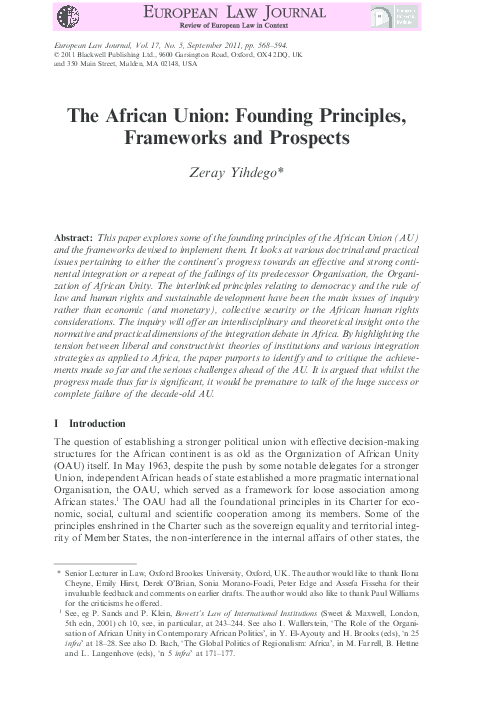 (PDF) The African Union: Founding Principles, Frameworks and Prospects