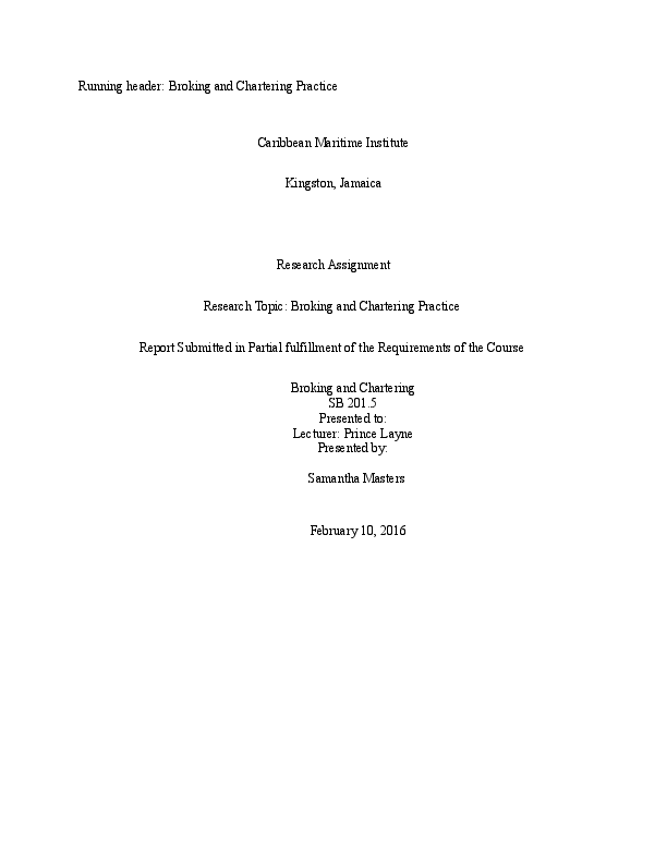 (DOC) Ship Broking and Chartering Practice
