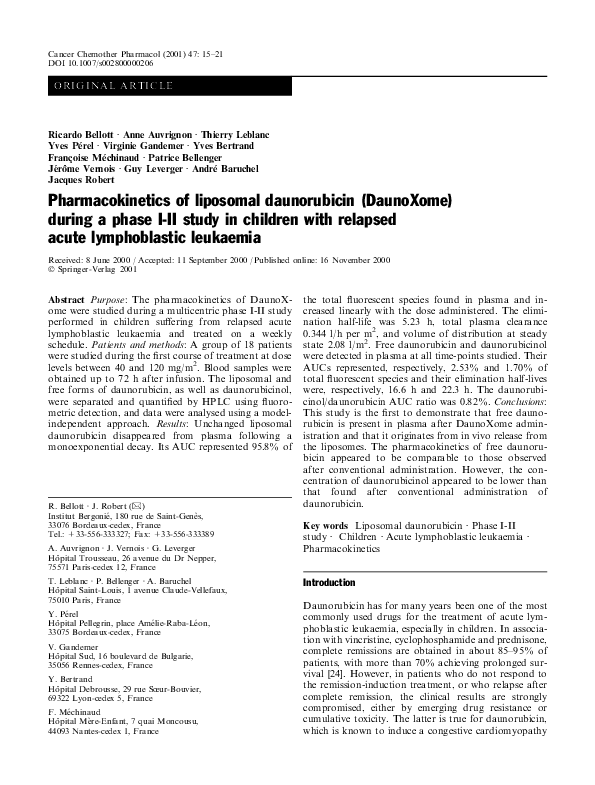 (PDF) Pharmacokinetics of liposomal daunorubicin (DaunoXome) during a ...