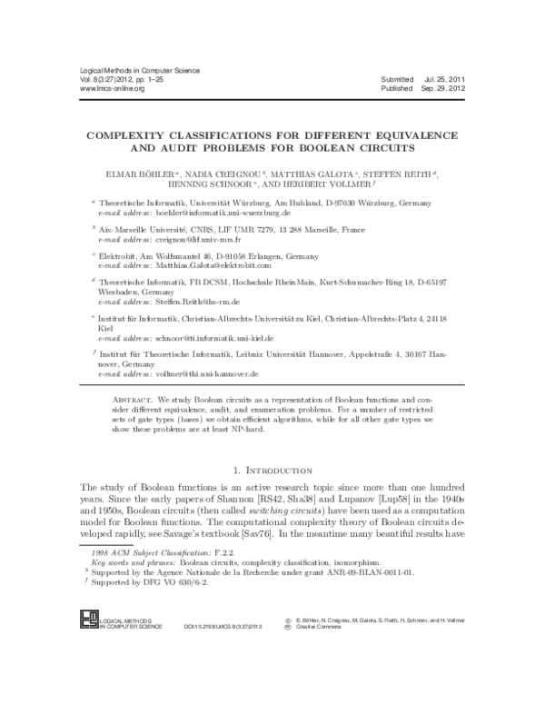 (PDF) Boolean Circuits as a Data Structure for Boolean Functions: Efficient Algorithms and Hard ...