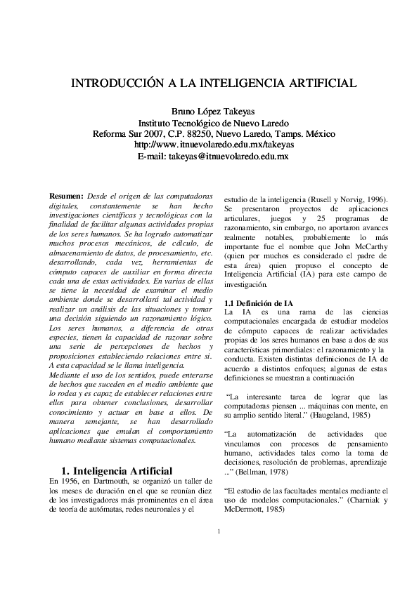 (PDF) ARTICULO Introduccion a la Inteligencia Artificial