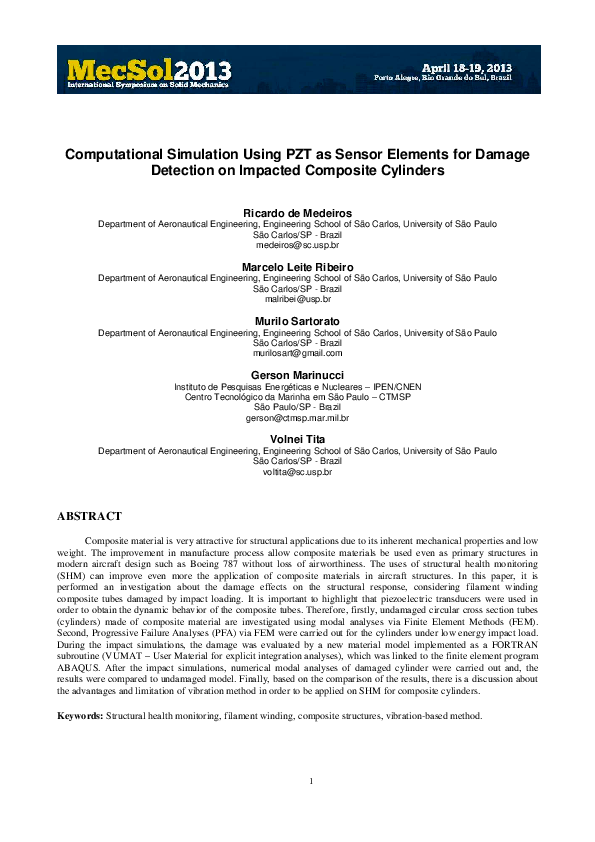 (PDF) Computational simulation using PZT as sensor elements for damage detection on impacted ...