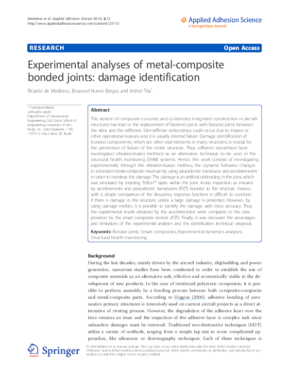 (PDF) Experimental analyses of metal-composite bonded joints: damage identification | Ricardo de ...