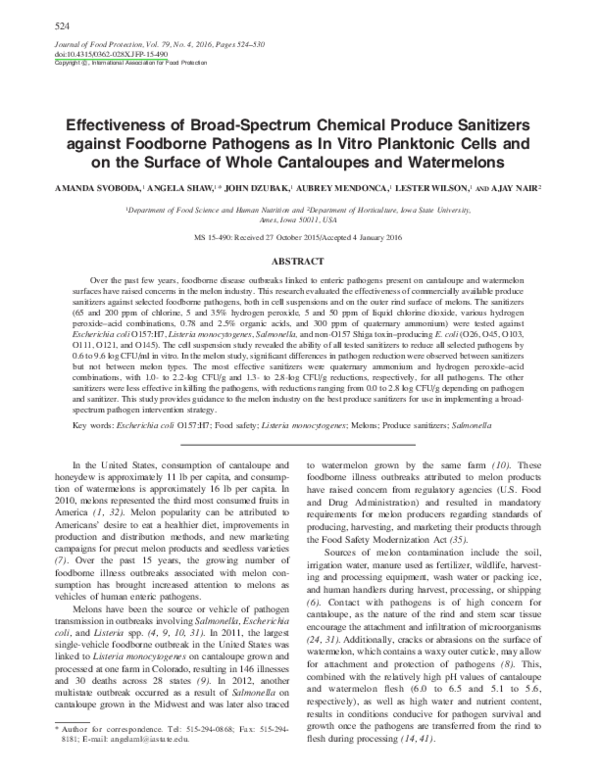 (PDF) Effectiveness of Broad-Spectrum Chemical Produce Sanitizers ...