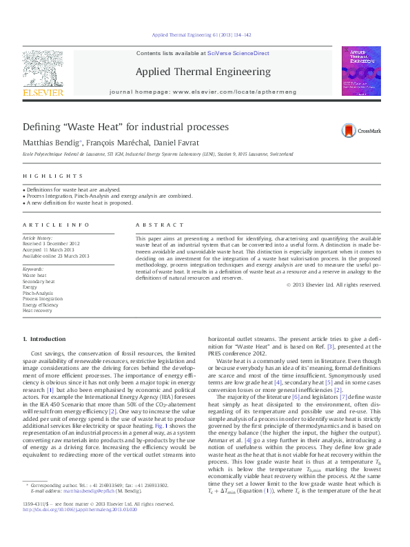 (PDF) Defining “Waste Heat” for industrial processes