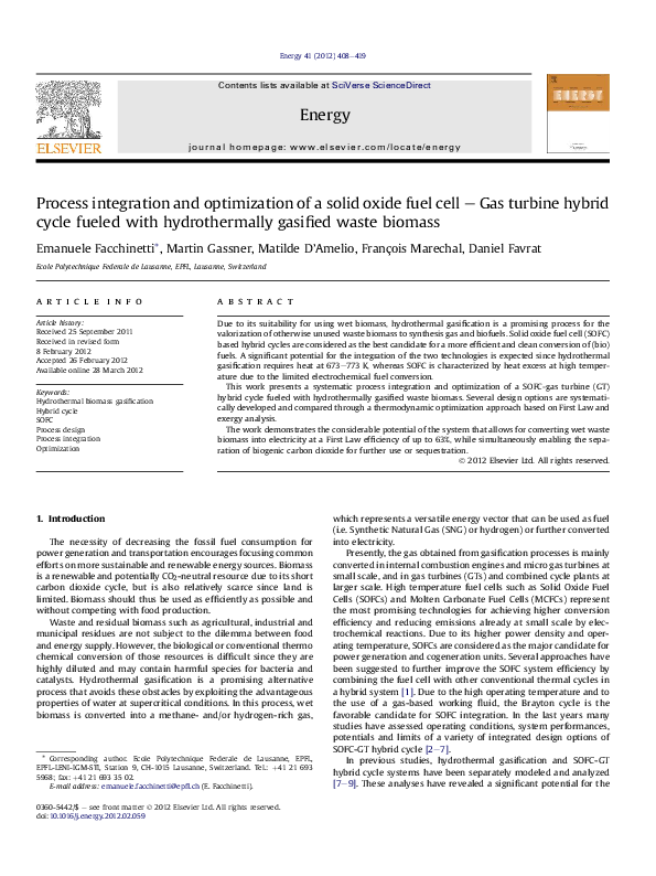 (PDF) Process integration and optimization of a solid oxide fuel cell ...