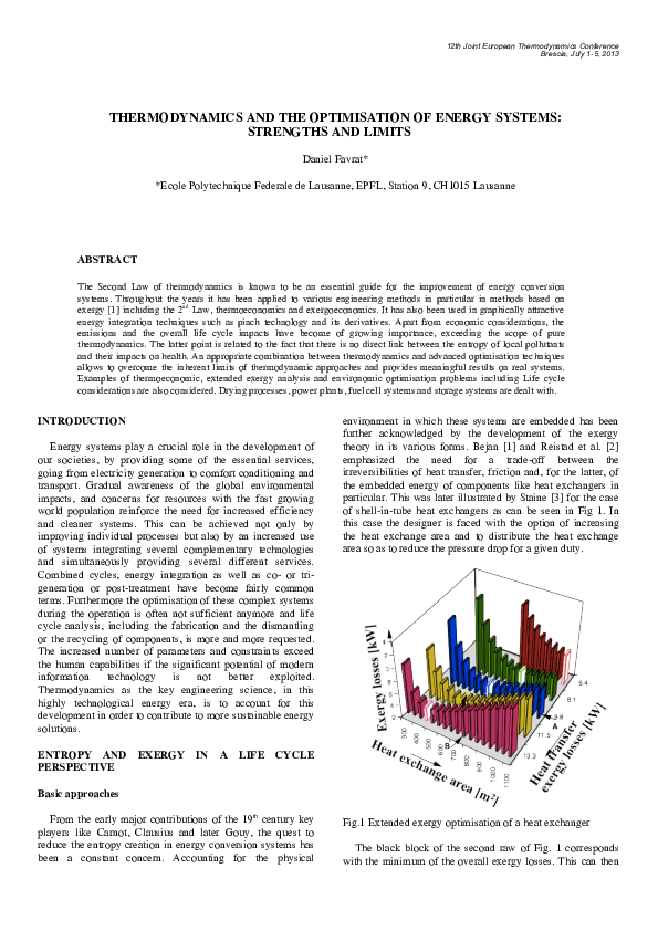 (PDF) Thermodynamics and the optimisation of energy systems: Strengths ...