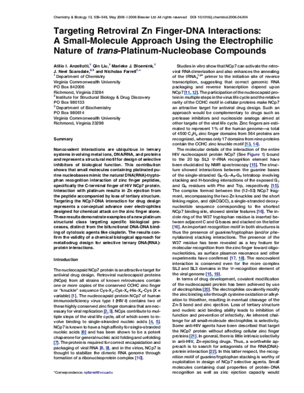 (PDF) Targeting Retroviral Zn Finger-DNA Interactions: A Small-Molecule Approach Using the ...