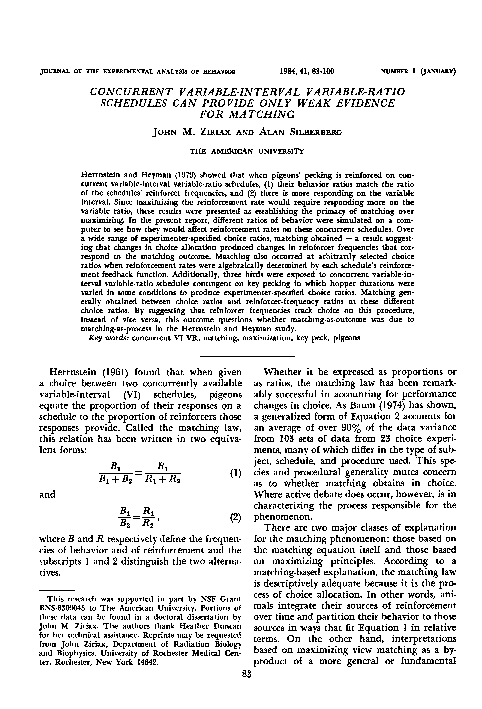 (PDF) Concurrent variable-interval variable-ratio schedules can provide only weak evidence for ...