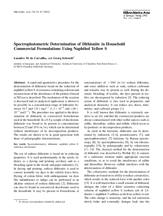(PDF) Spectrophotometric Determination of Dithionite in Household ...