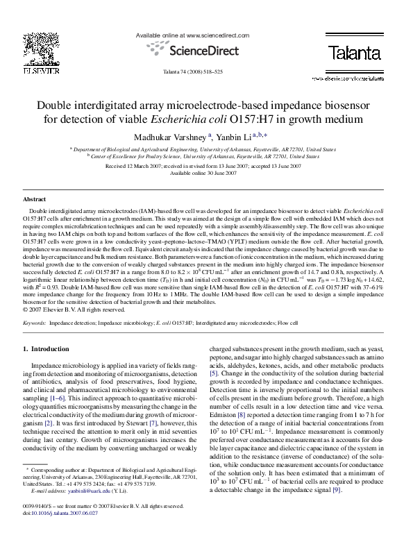 Pdf Double Interdigitated Array Microelectrode Based Impedance