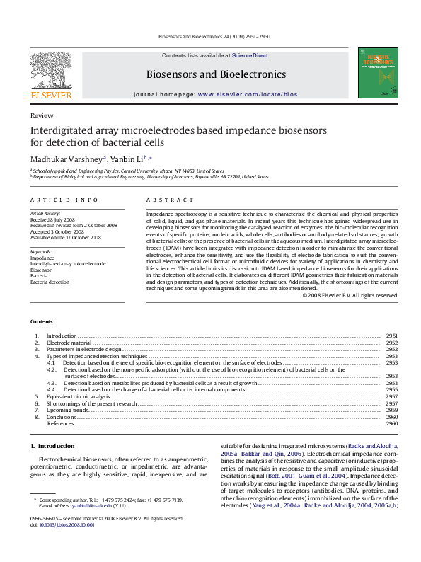 (PDF) Interdigitated array microelectrodes based impedance biosensors ...