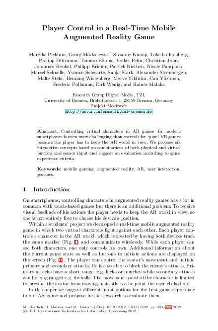 (PDF) Player Control in a Real-Time Mobile Augmented Reality Game
